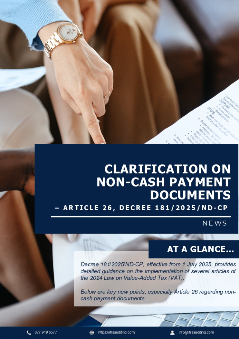 Clarification on non-cash payment documents – IFRS Auditing Company Limited
